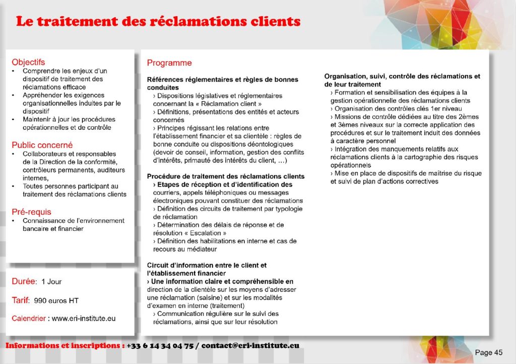 Le traitement des réclamations clients - ERI Institute