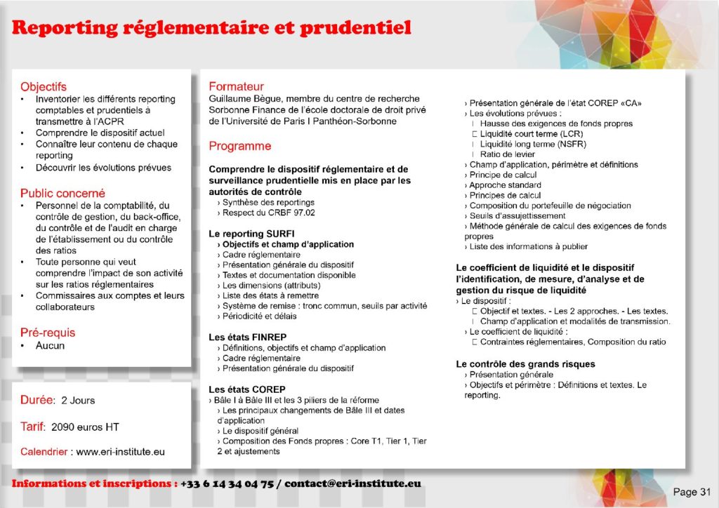 Reporting réglementaire et prudentiel - ERI Institute